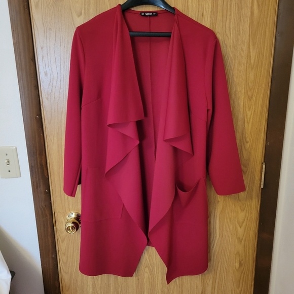 SHEIN | Jackets & Coats | Cute Shein Deep Red Jacket With Cascading ...